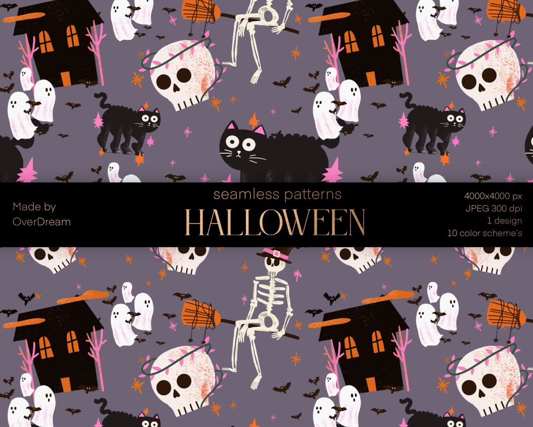 Halloween, Seamless Pattern Set, Texture Pack, Printable Wrapping Paper ...