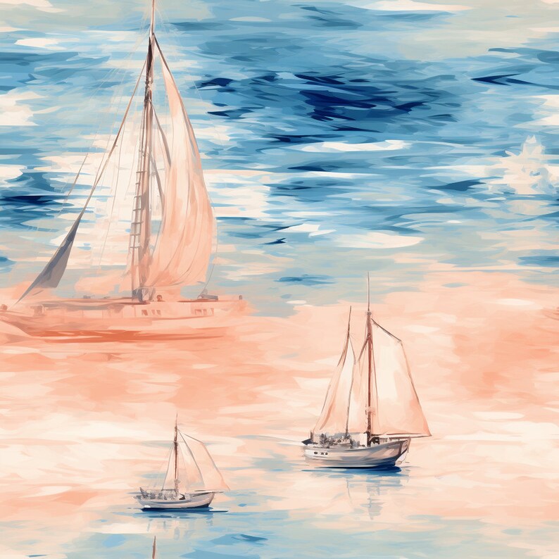 Watercolor Sailship Seamless Pattern, Sailing Ship Digital Paper, Sea ...