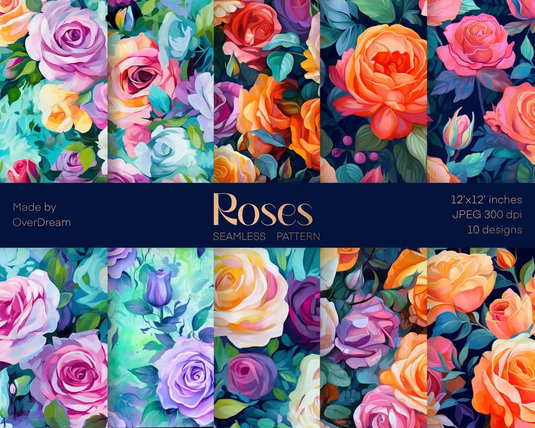 Roses Digital Paper, Seamless Pattern, Flower Papers, Roses Flower ...