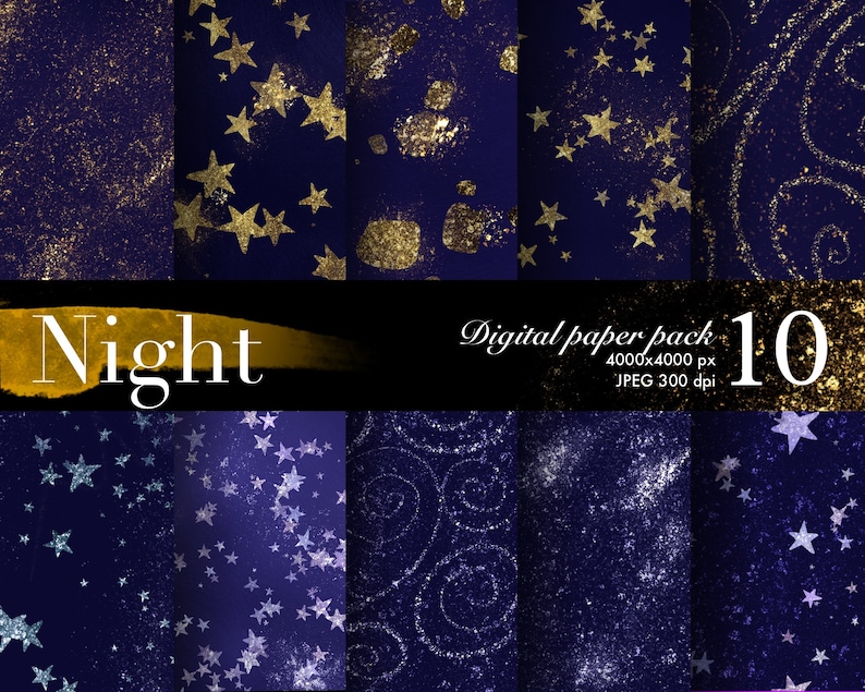 DIGITAL PAPER Bundle, Starry Night Texture Pack, Scrapbooking Craft ...