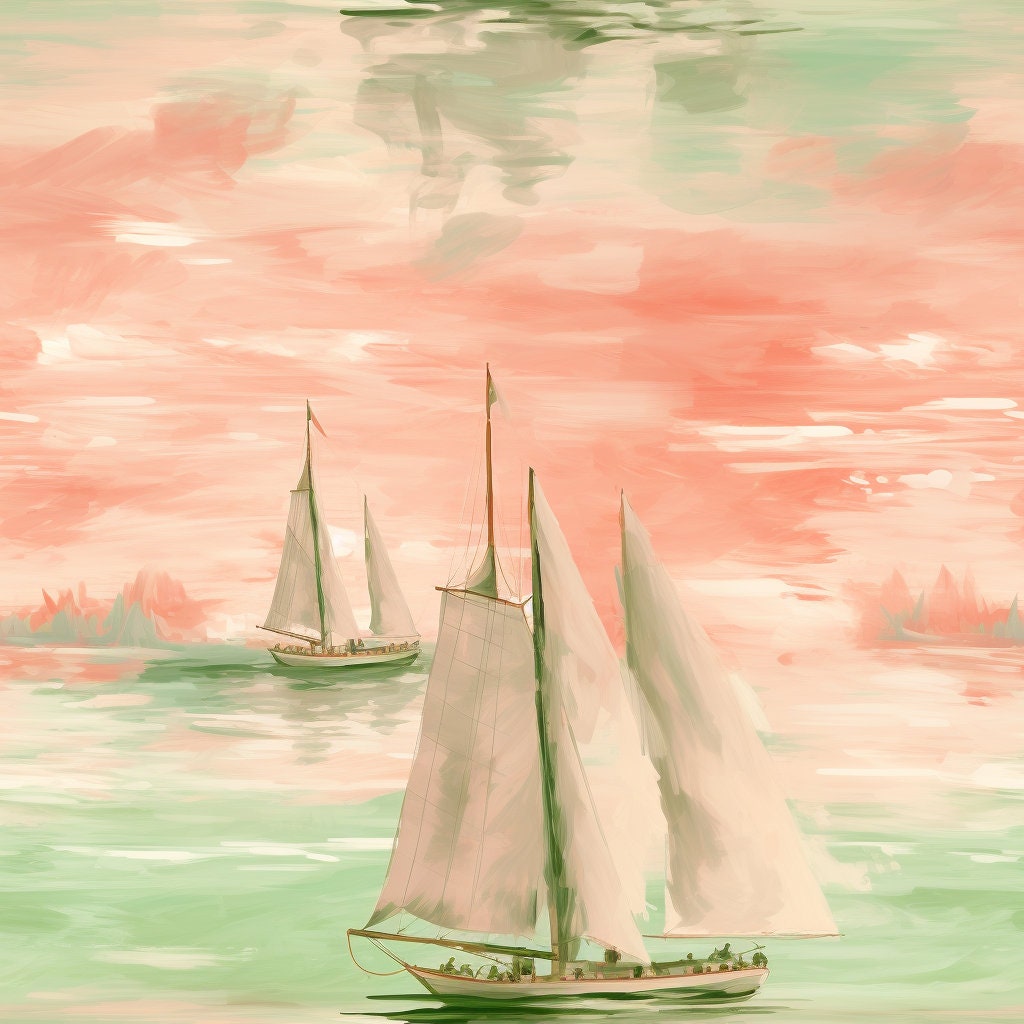 Watercolor Sailship Seamless Pattern, Sailing Ship Digital Paper, Sea ...