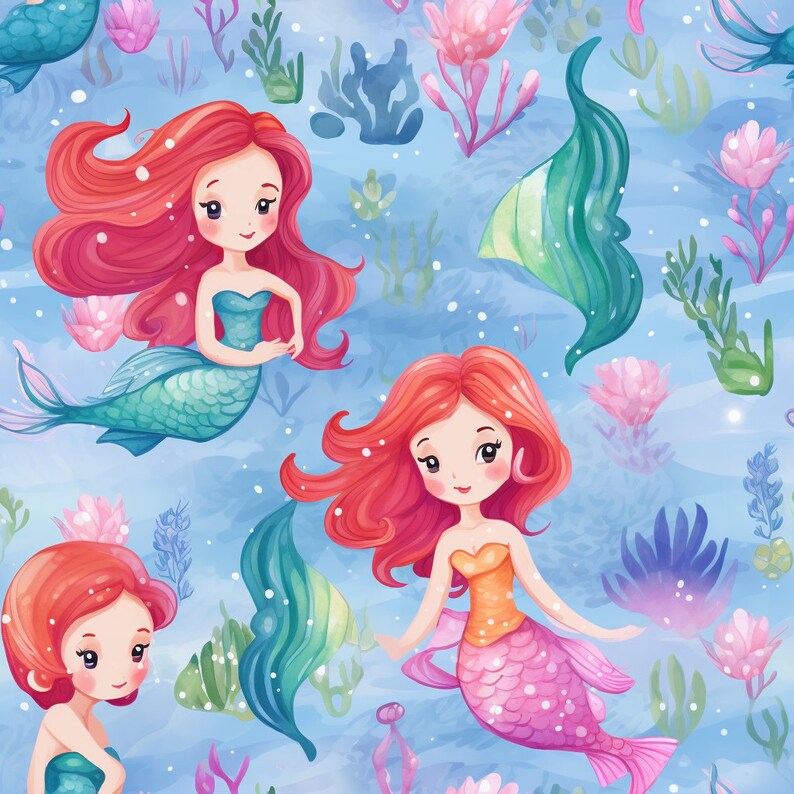 Mermaid Digital Paper Mermaid Seamless Pattern Marin Life - Etsy