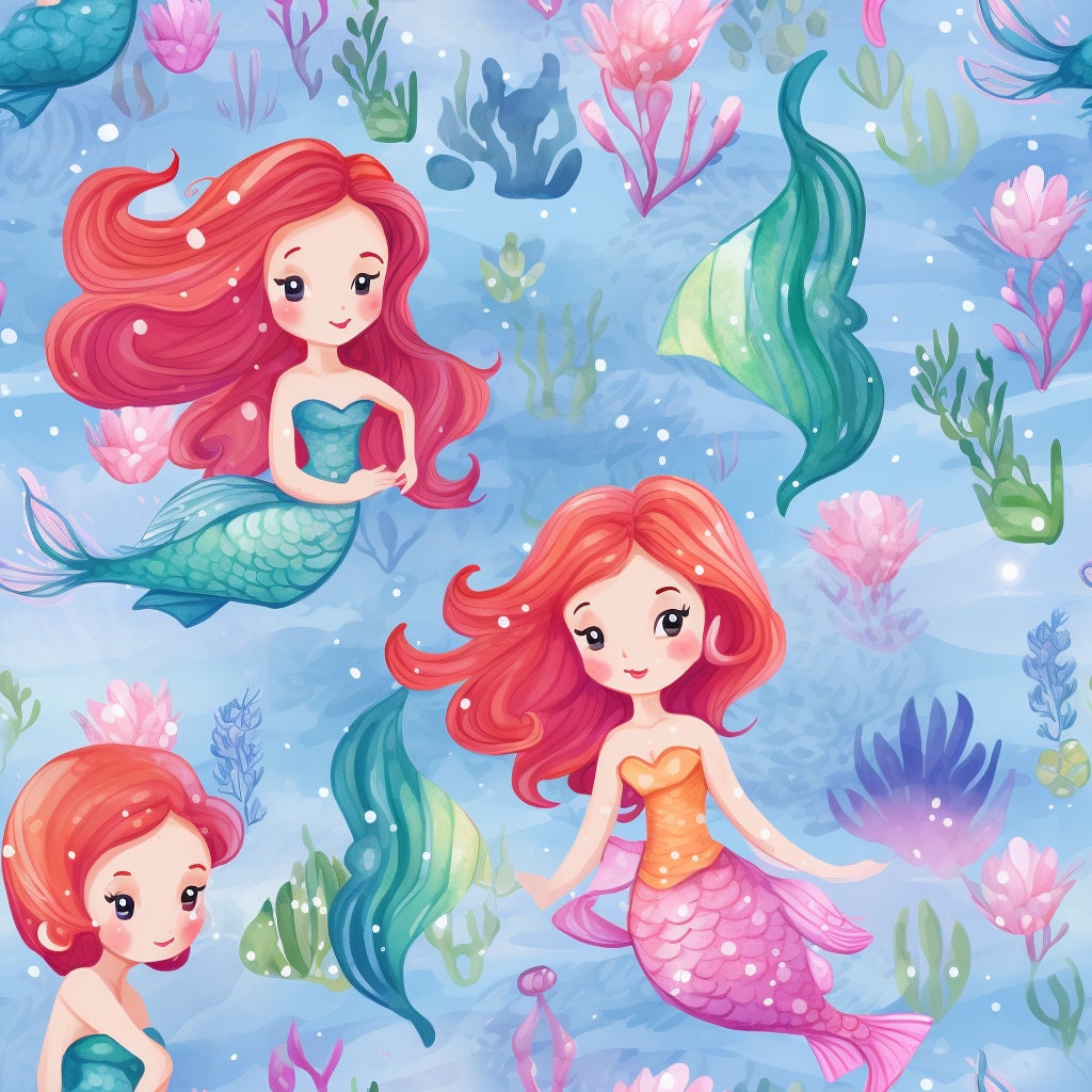 Mermaid Digital Paper, Mermaid Seamless Pattern, Marin Life Paper Pack ...