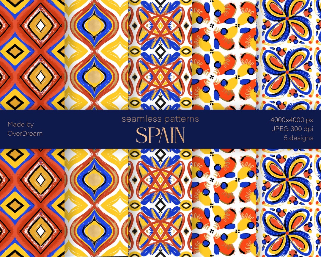 SPAIN Seamless Pattern Set, Texture Pack, Printable Wrapping Paper ...