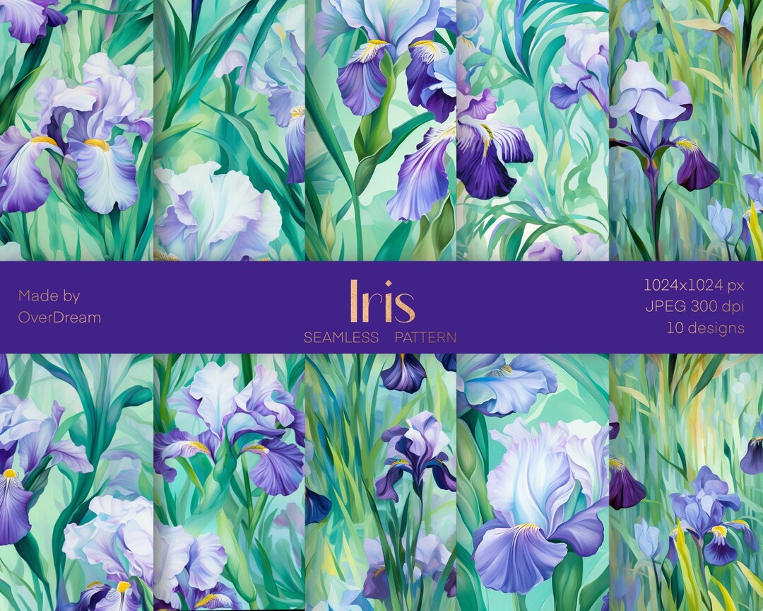 Iris, Digital Paper, Seamless Pattern, Flower Paper Pack, Iris Pattern ...