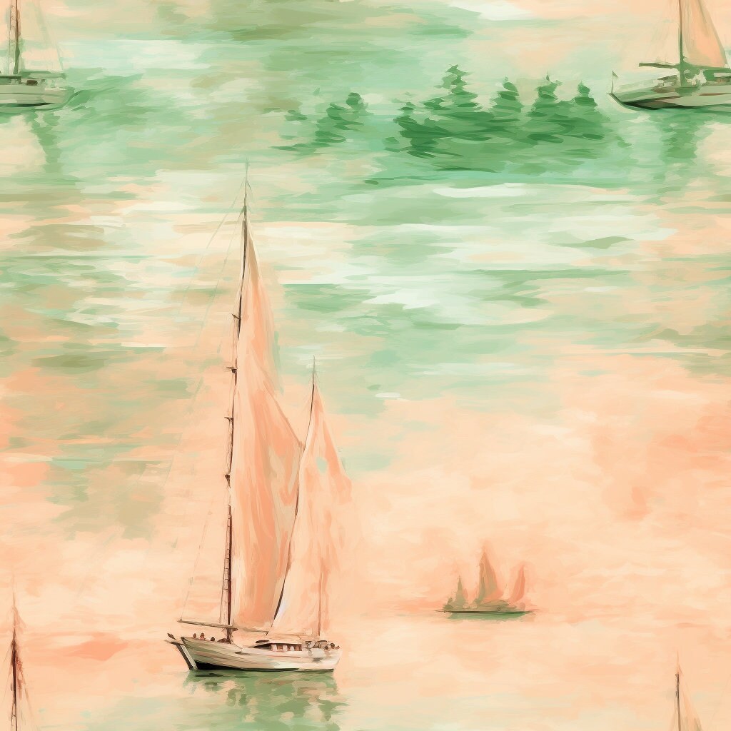 Watercolor Sailship Seamless Pattern, Sailing Ship Digital Paper, Sea ...