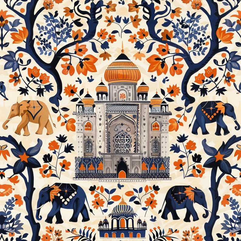 Magestic India Design, Printable File, Architecture Elements Seamless ...