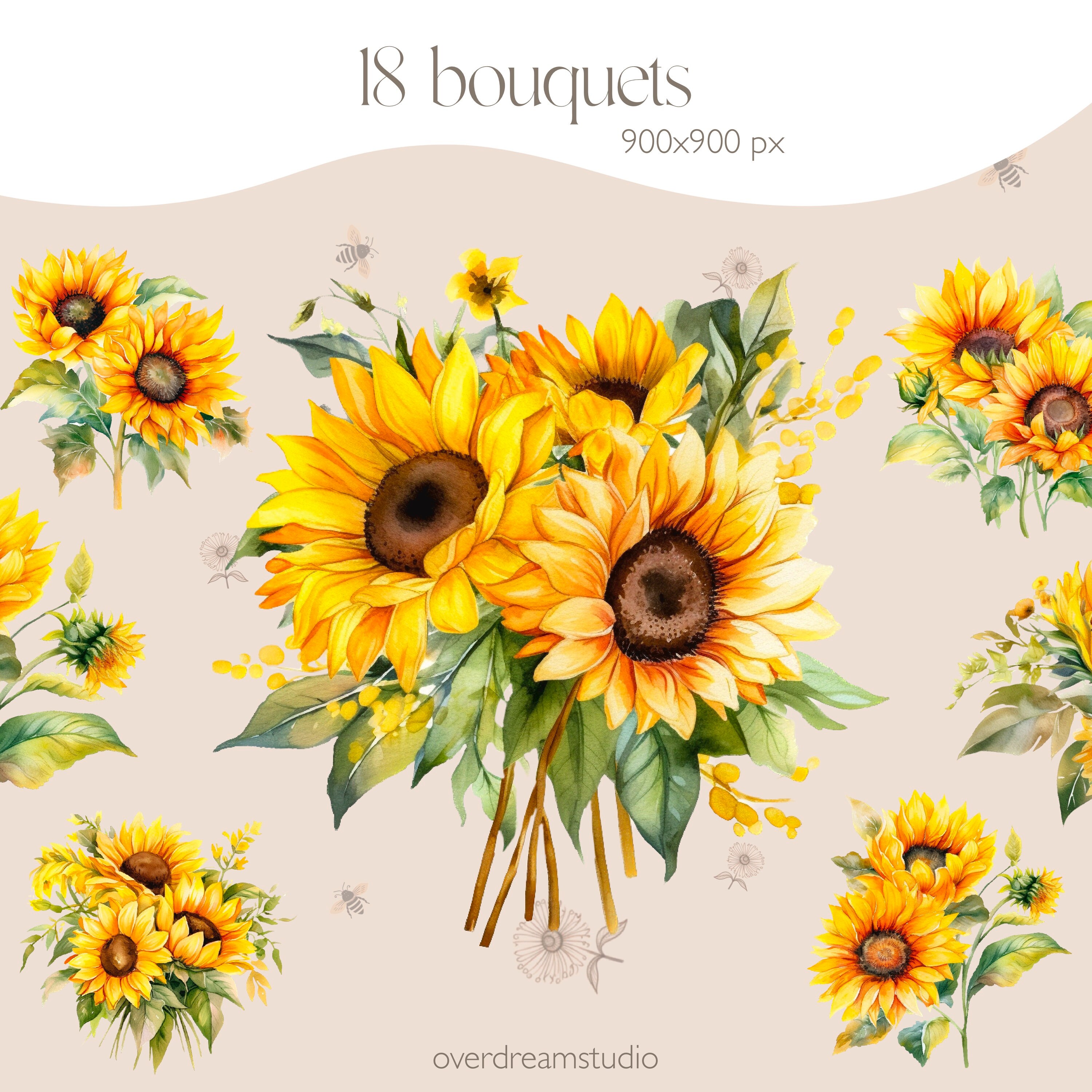 Watercolor SUNFLOWER Clip Art, Flower Decor, Sunflower Printable ...