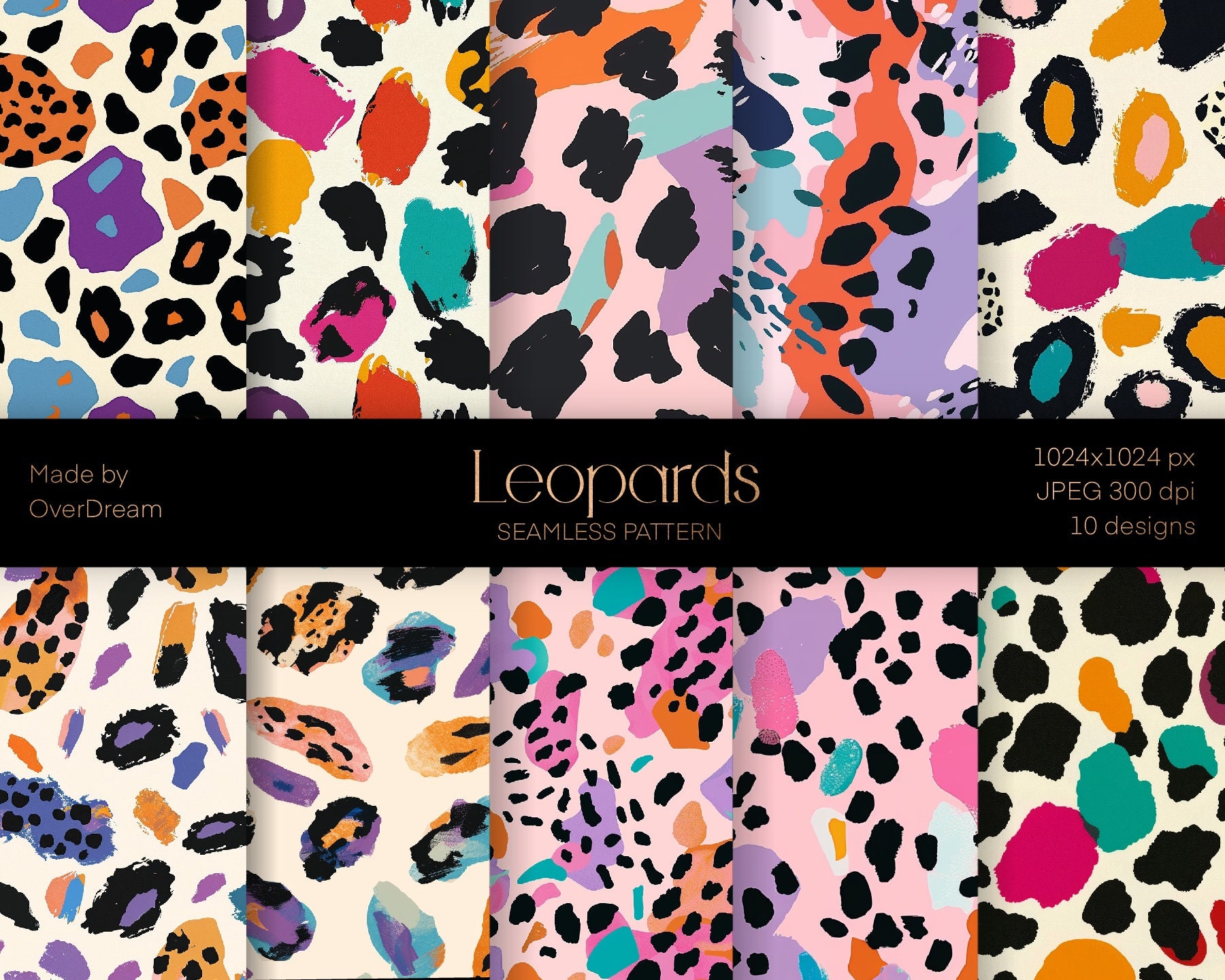 Leopard Digital Paper, Printable File, Abstract Elements Seamless ...