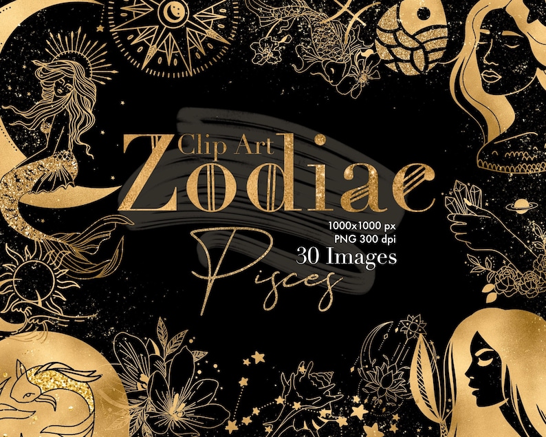 ZODIAC Clip Art, Pisces Constellation , Astrology Clip Art, Liner Draw ...