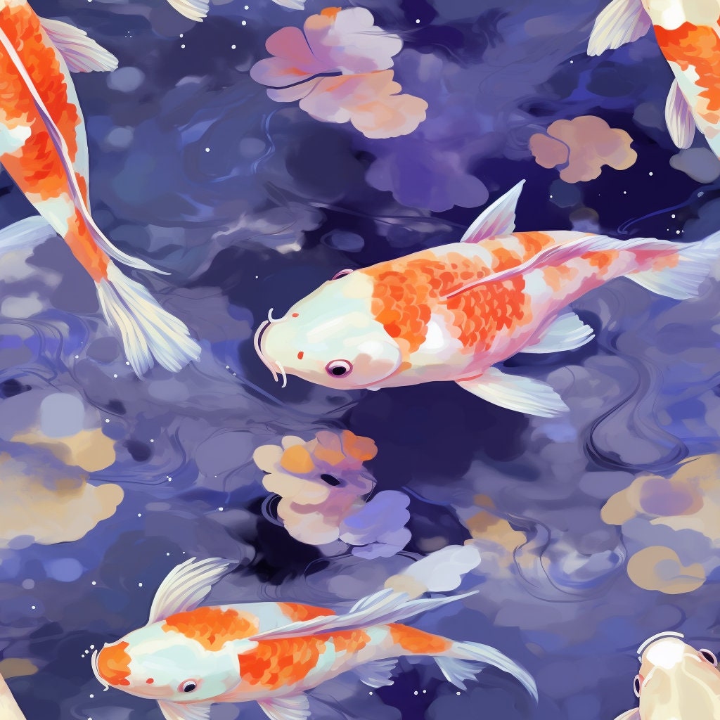 Seamless Watercolour Koi Fish Digital Paper, Fishes Seamless Pattern ...