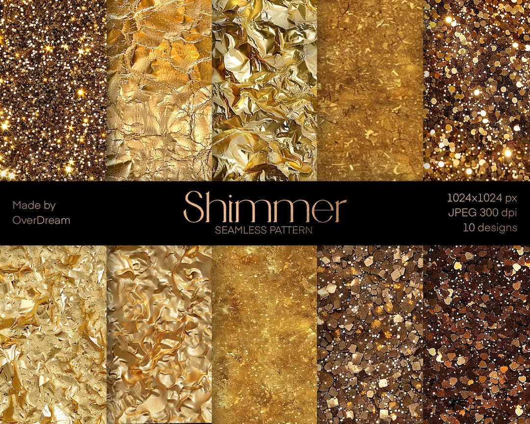 Shimmer Digital Paper, Gold Seamless Pattern, Gold Foil Paper Pack ...