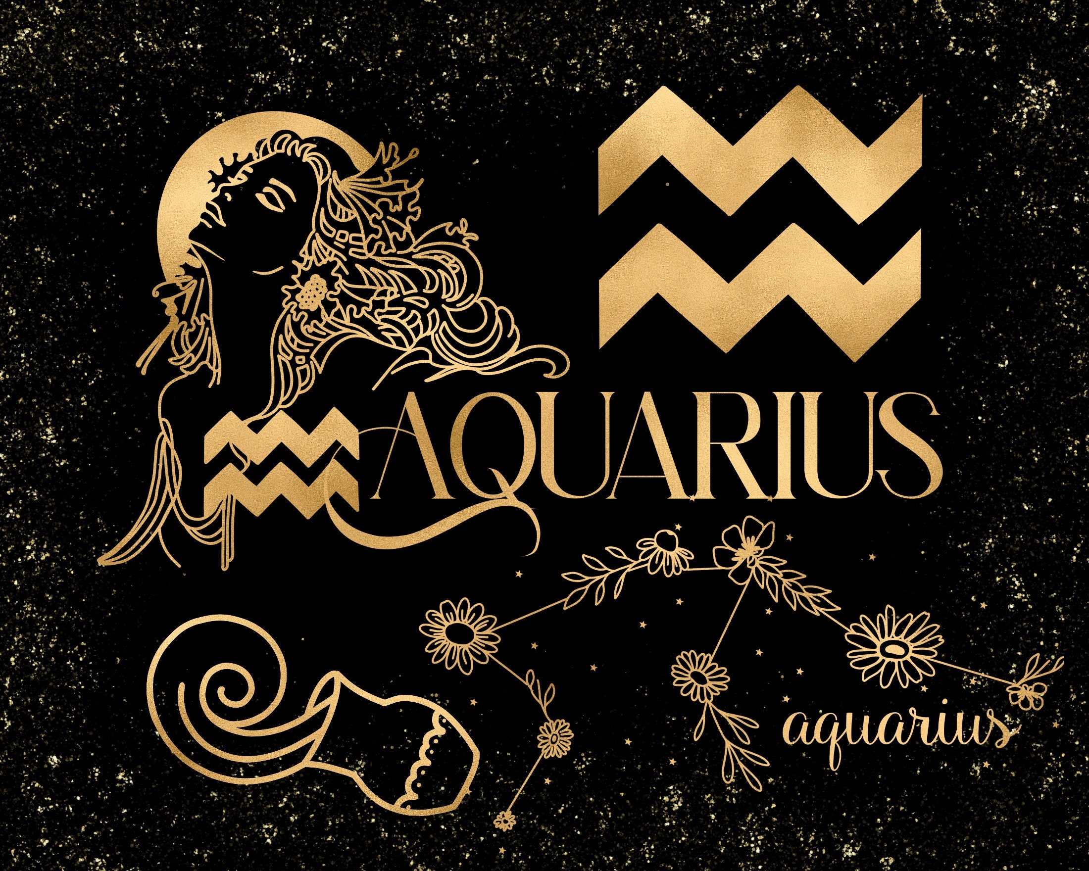 ZODIAC Clip Art, Aquarius Constellation , Astrology Clip Art, Liner ...