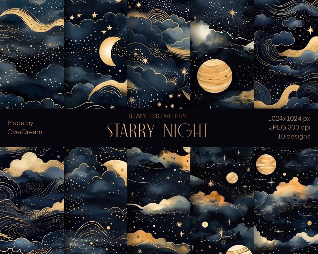 Starry Sky Seamless Pattern, Printable Wrapping Paper, Space Decor ...