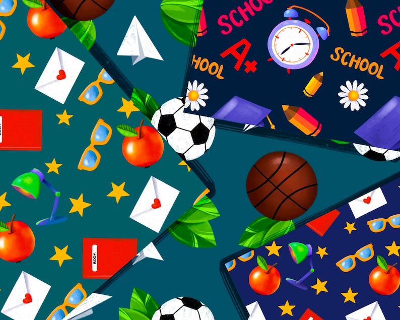Back to School, Seamless Pattern Set, Texture Pack, Printable Wrapping ...