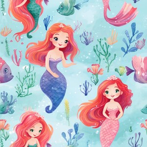 Mermaid Digital Paper, Mermaid Seamless Pattern, Marin Life Paper Pack ...