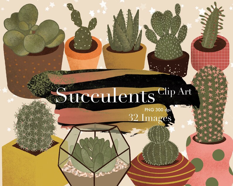 Cute Plant Illustration, Nursery Cactus Clipart, Succulent Pastel ...