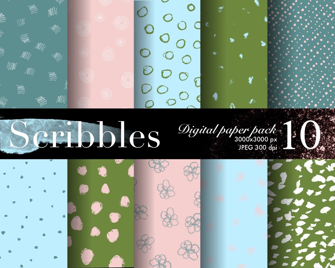 DIGITAL PAPER Bundle, Scribbles Texture Pack, Scrapbooking Craft ...