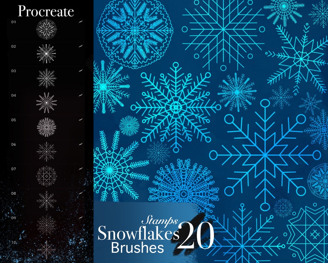 Christmas Snowflake Brush Bundle for Procreate App, 20 Stamp Brushes to ...