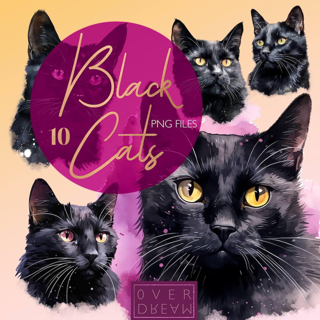 Watercolor Black Cats Clip Art, Kitten Illustration , Witchy Clip Art ...