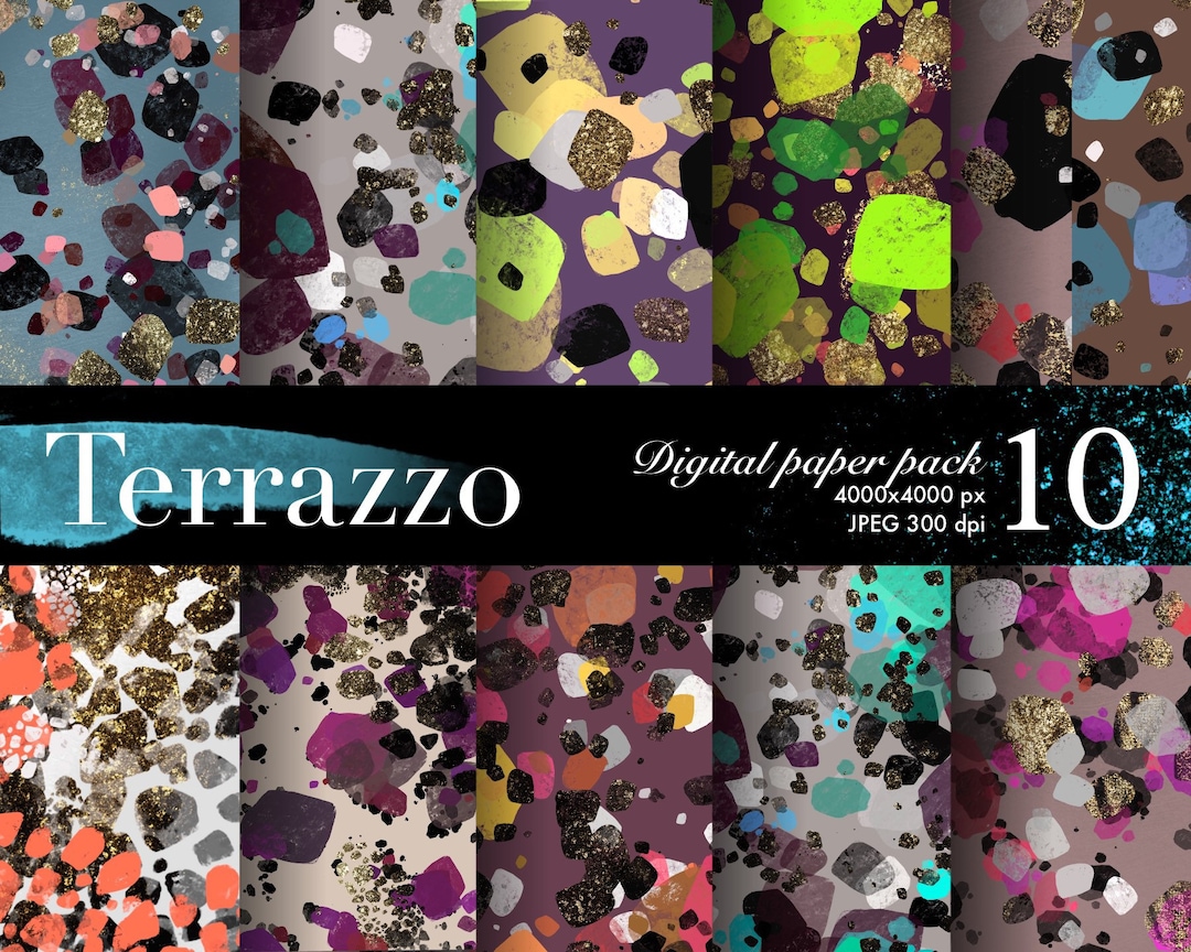 DIGITAL PAPER Bundle, Terrazzo Texture Pack, Scrapbooking Craft ...