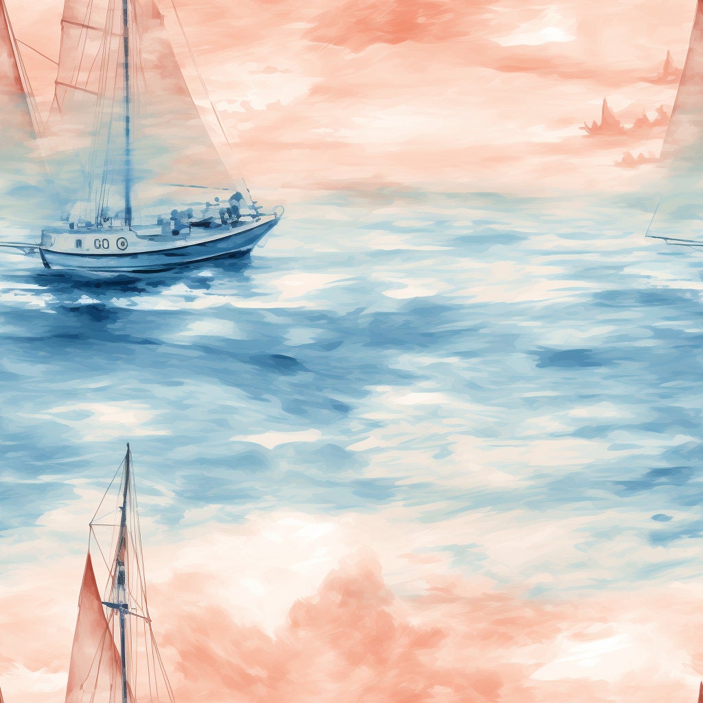 Watercolor Sailship Seamless Pattern, Sailing Ship Digital Paper, Sea ...