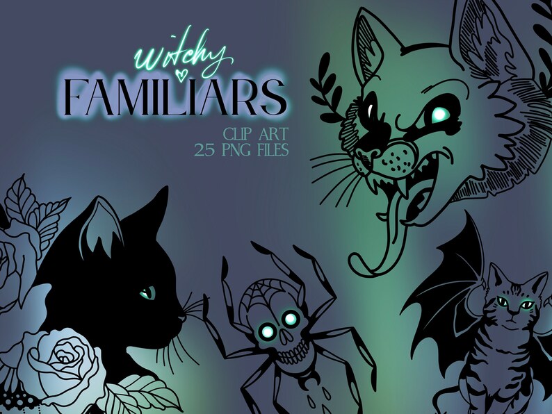 Witches' Familiars Clipart, Witchy Art, Magic Animals, Find Your Magic ...
