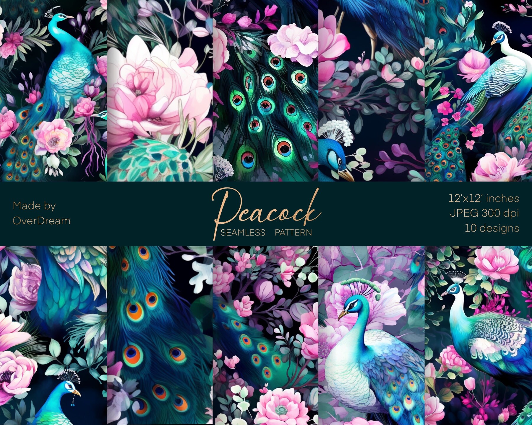 Seamless Watercolour Peacock Digital Paper, Birds Seamless Pattern ...