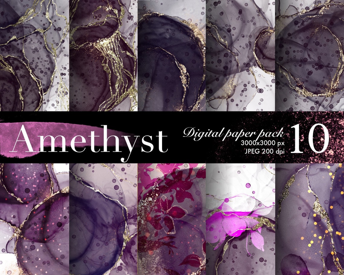 DIGITAL PAPER Bundle, Amethyst Texture Pack, Scrapbooking Craft ...