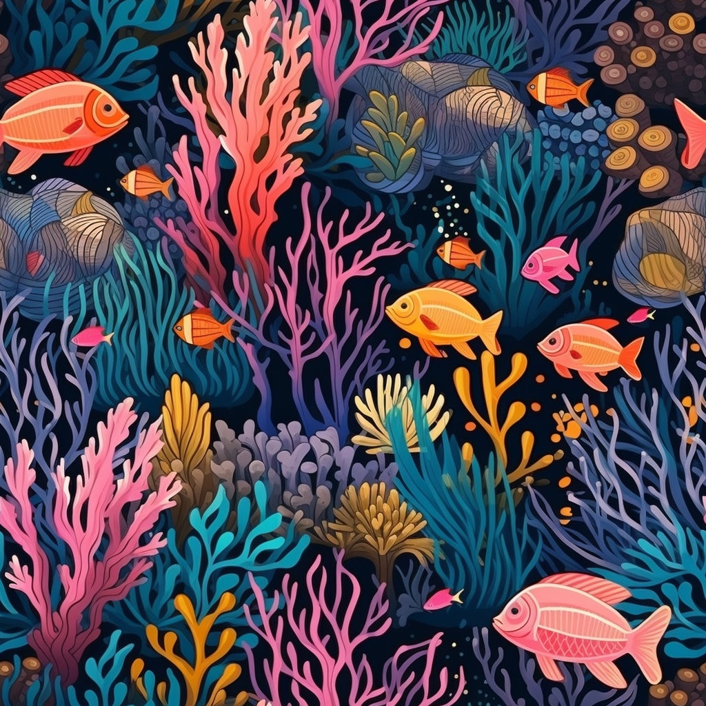 Underwater Digital Paper, Marine Life Seamless Pattern, Corals and Fish ...