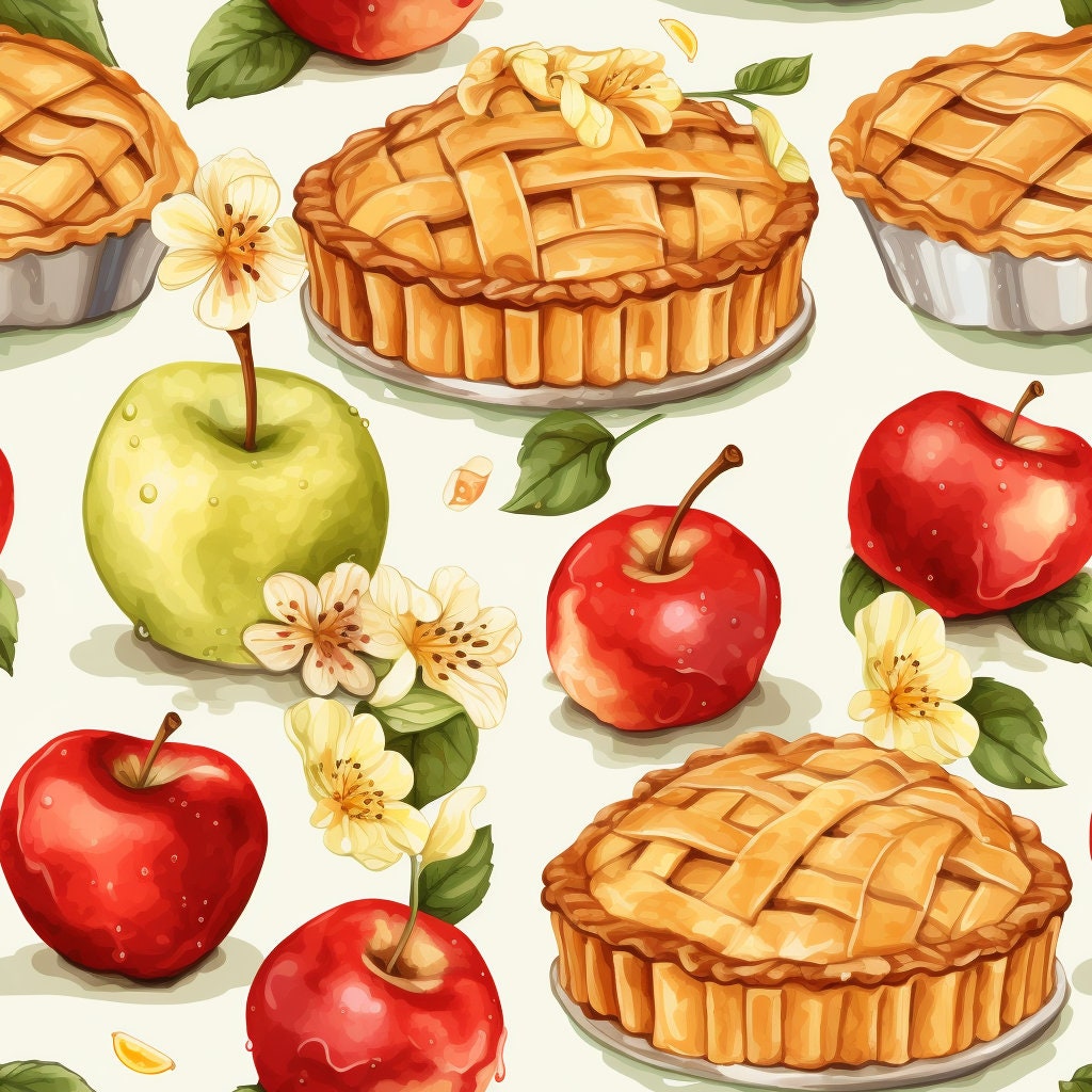 Apple Pie Seamless Pattern Set, Printable Wrapping Paper, Food Pattern ...