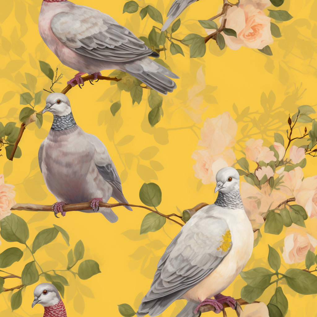 Seamless Watercolour Pigeons Digital Paper, Birds and Flowers Seamless ...