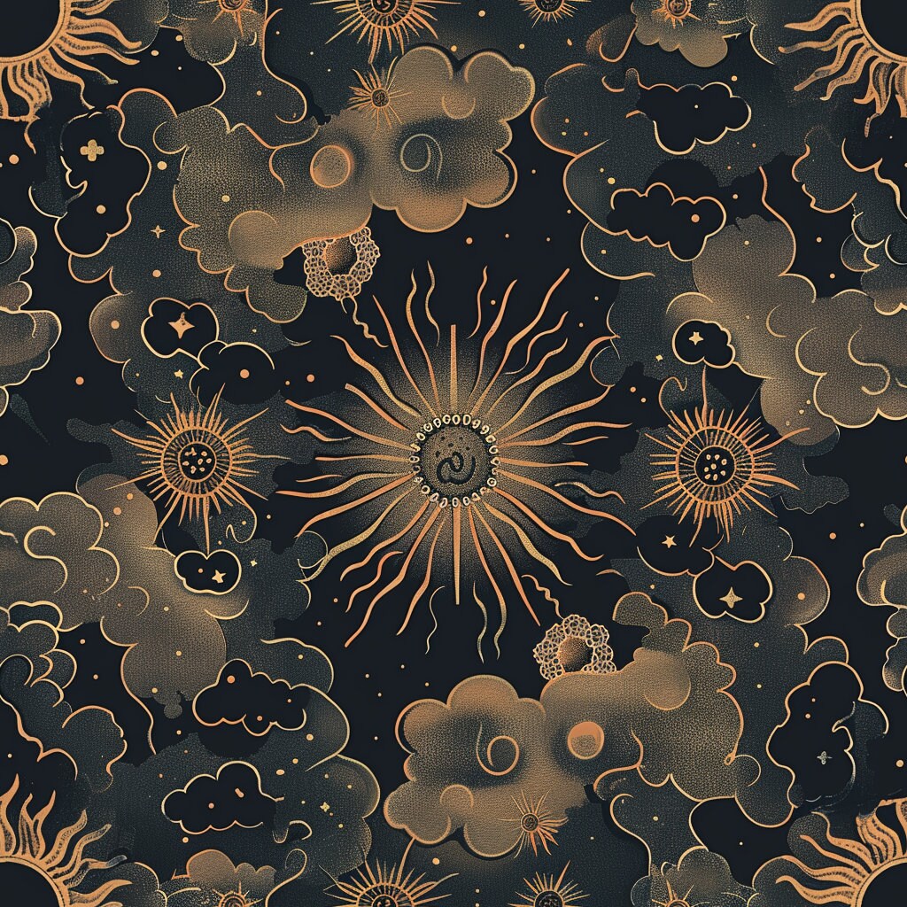 Solar Punk Digital Paper, Sun Seamless Pattern, Vintage Sky Paper, Sky ...