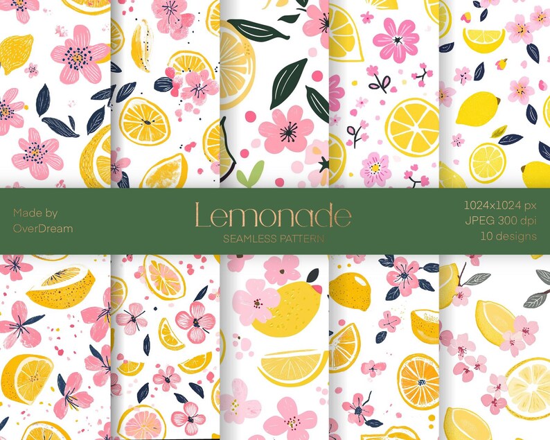 Fresh Summer Pattern, Lemonade Texture Pack, Scrapbooking Craft ...
