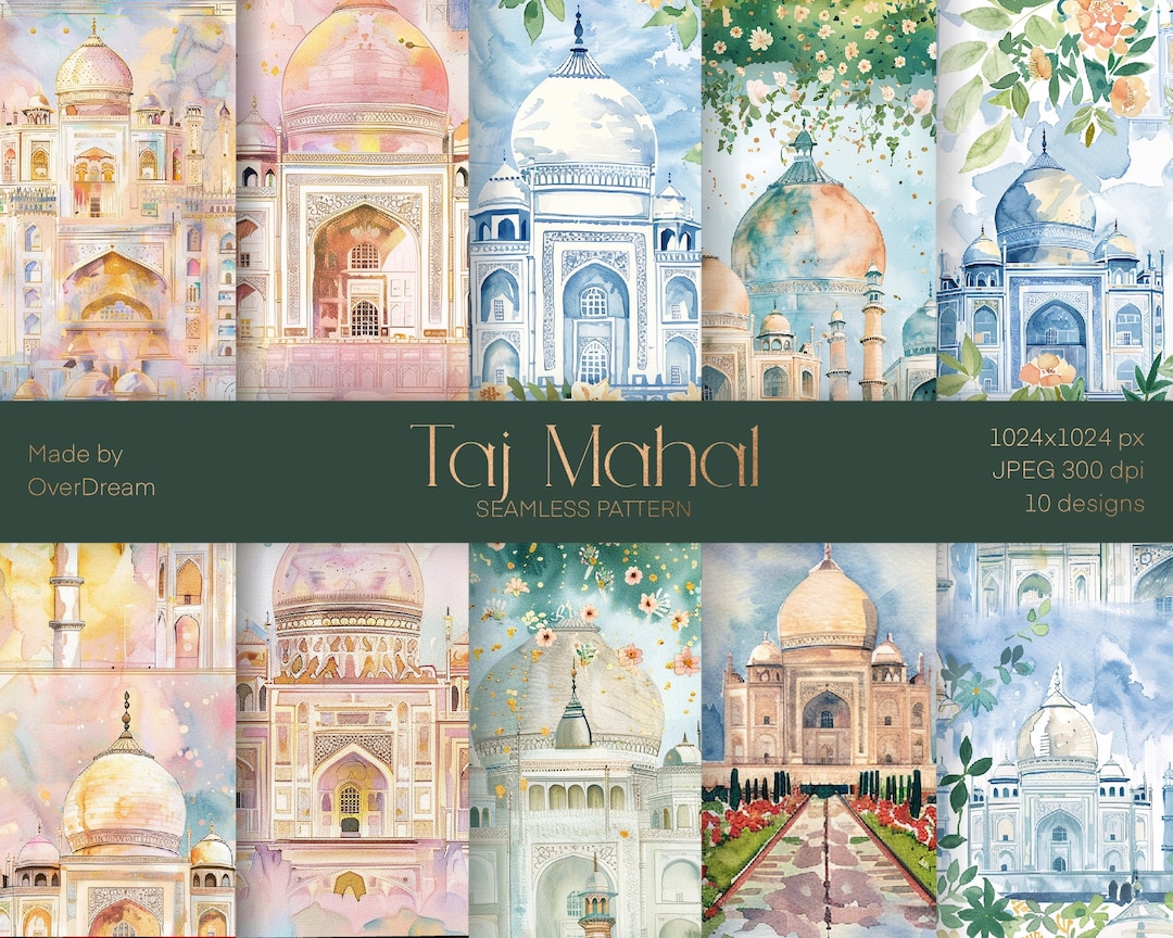 Buy Taj Mahal Design, Printable File, Architecture Elements Seamless ...