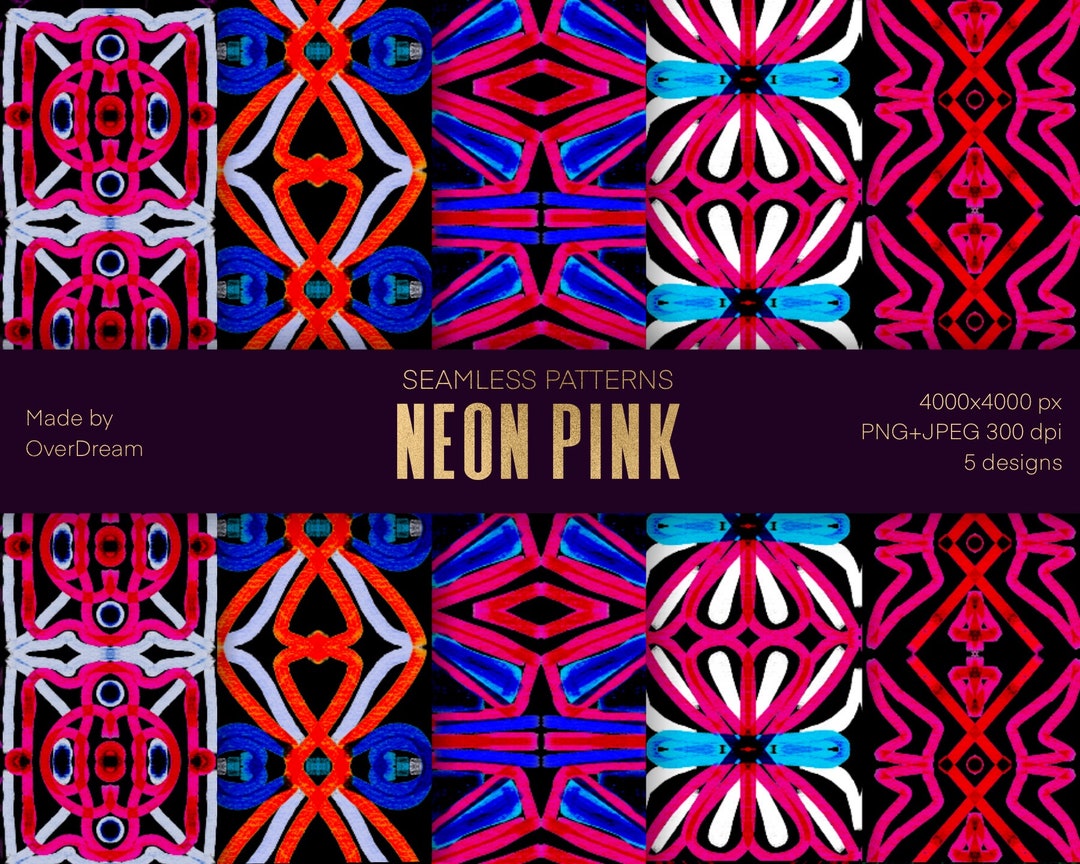 NEON PINK Seamless Pattern, Texture Pack, Printable Wrapping Paper ...