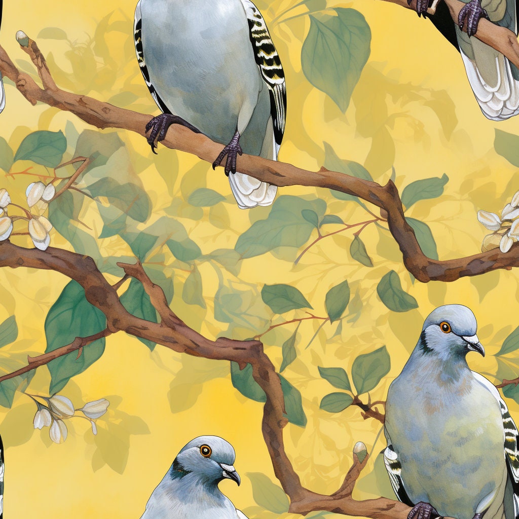 Seamless Watercolour Pigeons Digital Paper, Birds and Flowers Seamless ...