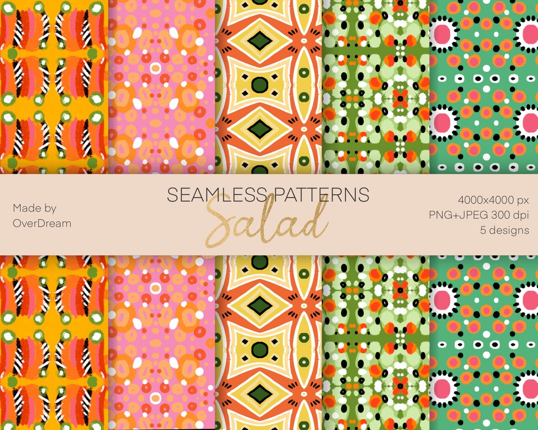 Summer Salad Seamless Pattern Set, Texture Pack, Printable Wrapping ...