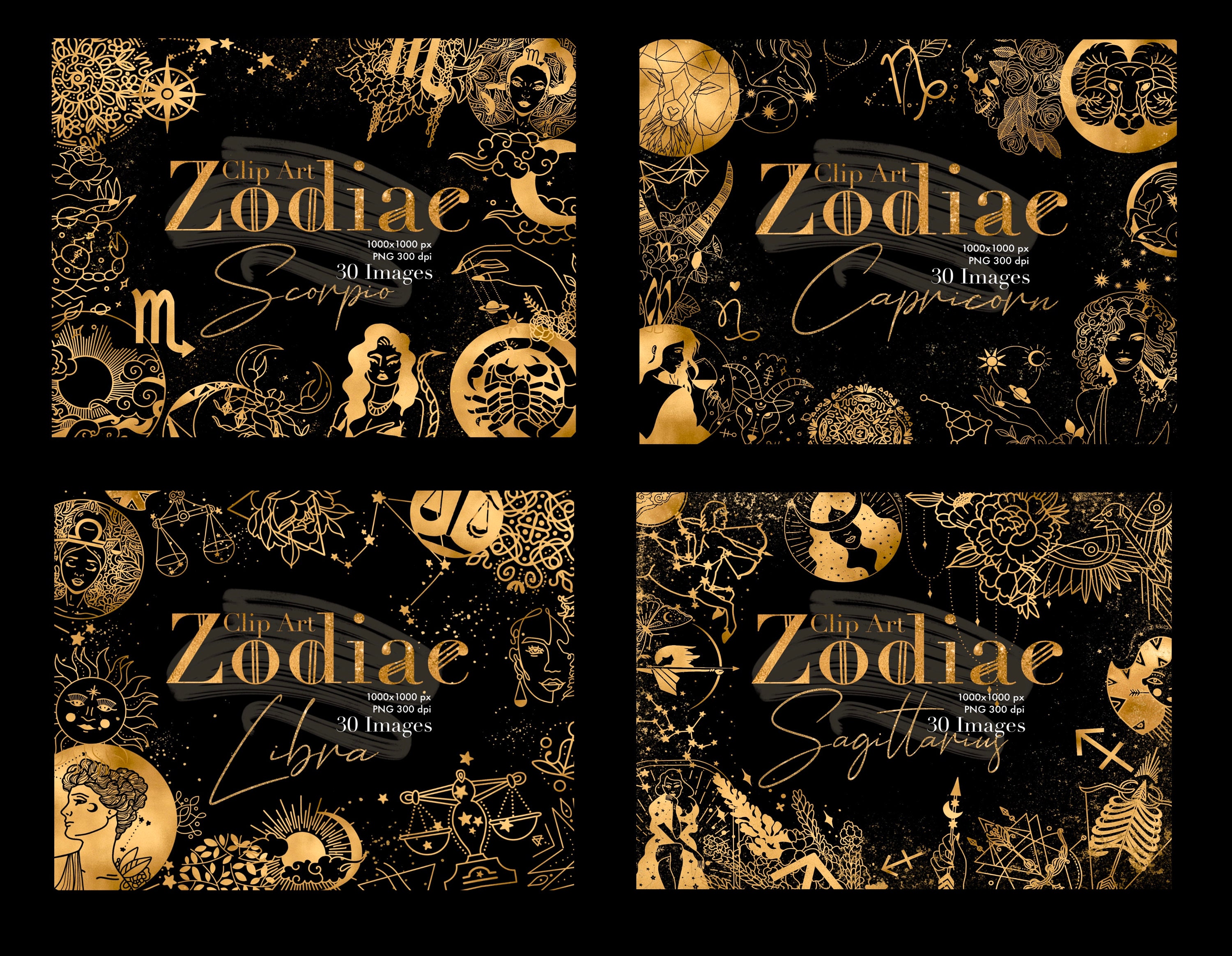 ZODIAC Clip Art, Zodiac Constellation , Astrology Clip Art, Liner Draw ...