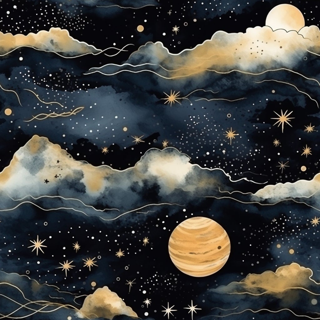 Starry Sky Seamless Pattern Printable Wrapping Paper Space - Etsy