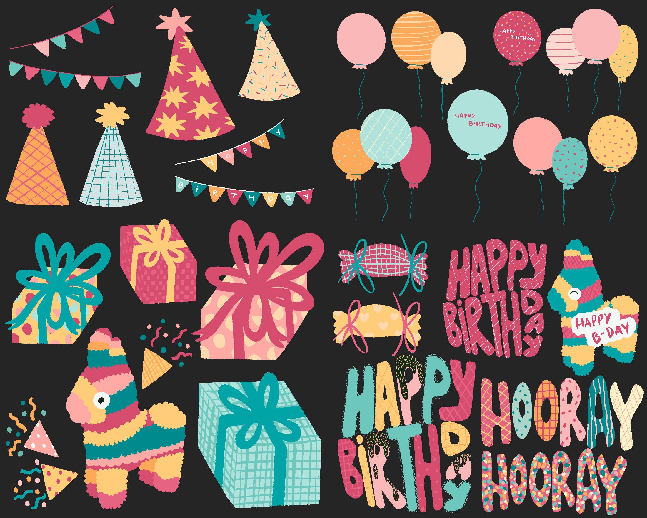 Birthday Party Clip Art Happy Birthday Cute Decor Birthday - Etsy
