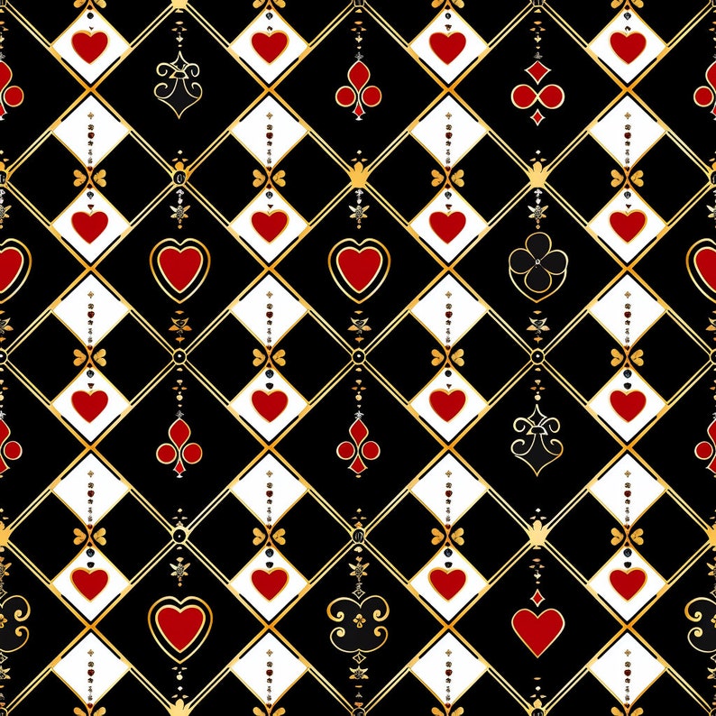 Harlequin Digital Paper, Printable File, Playing Card Suits Seamless ...