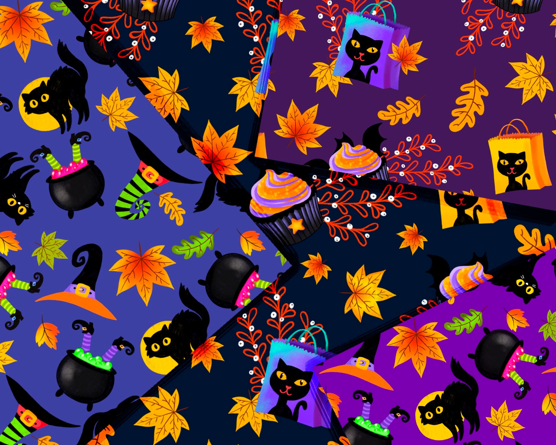 Halloween, Seamless Pattern Set, Texture Pack, Printable Wrapping Paper ...