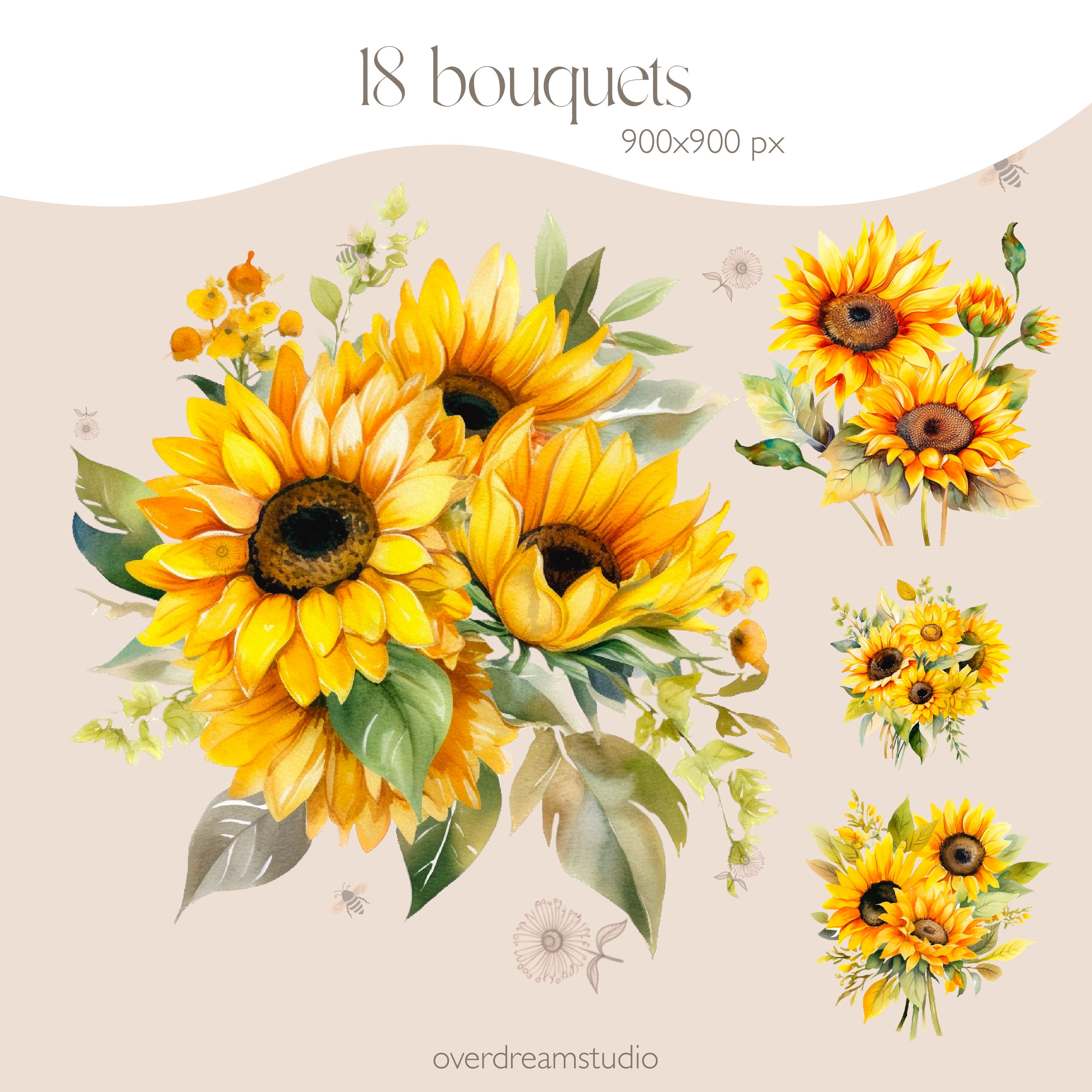 Watercolor SUNFLOWER Clip Art, Flower Decor, Sunflower Printable ...