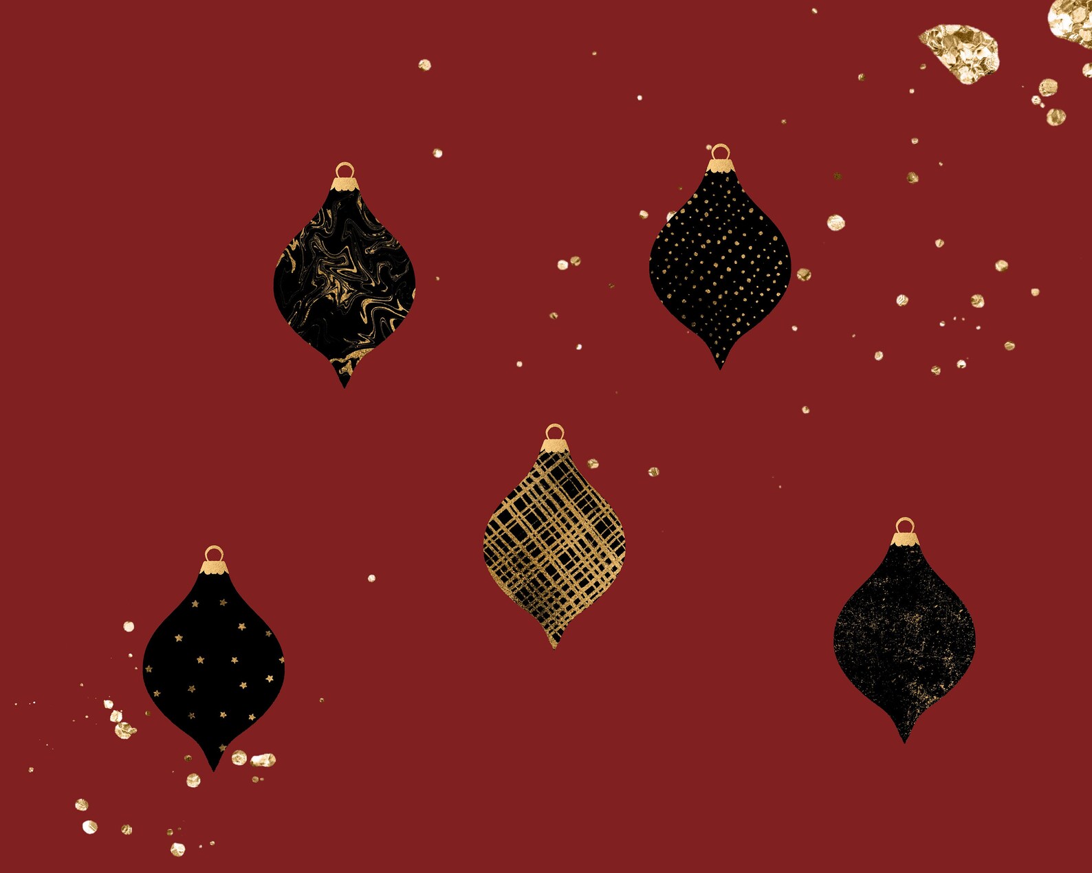 Christmas Ornaments Clipart, Black and Gold Stickers, Festive Images ...