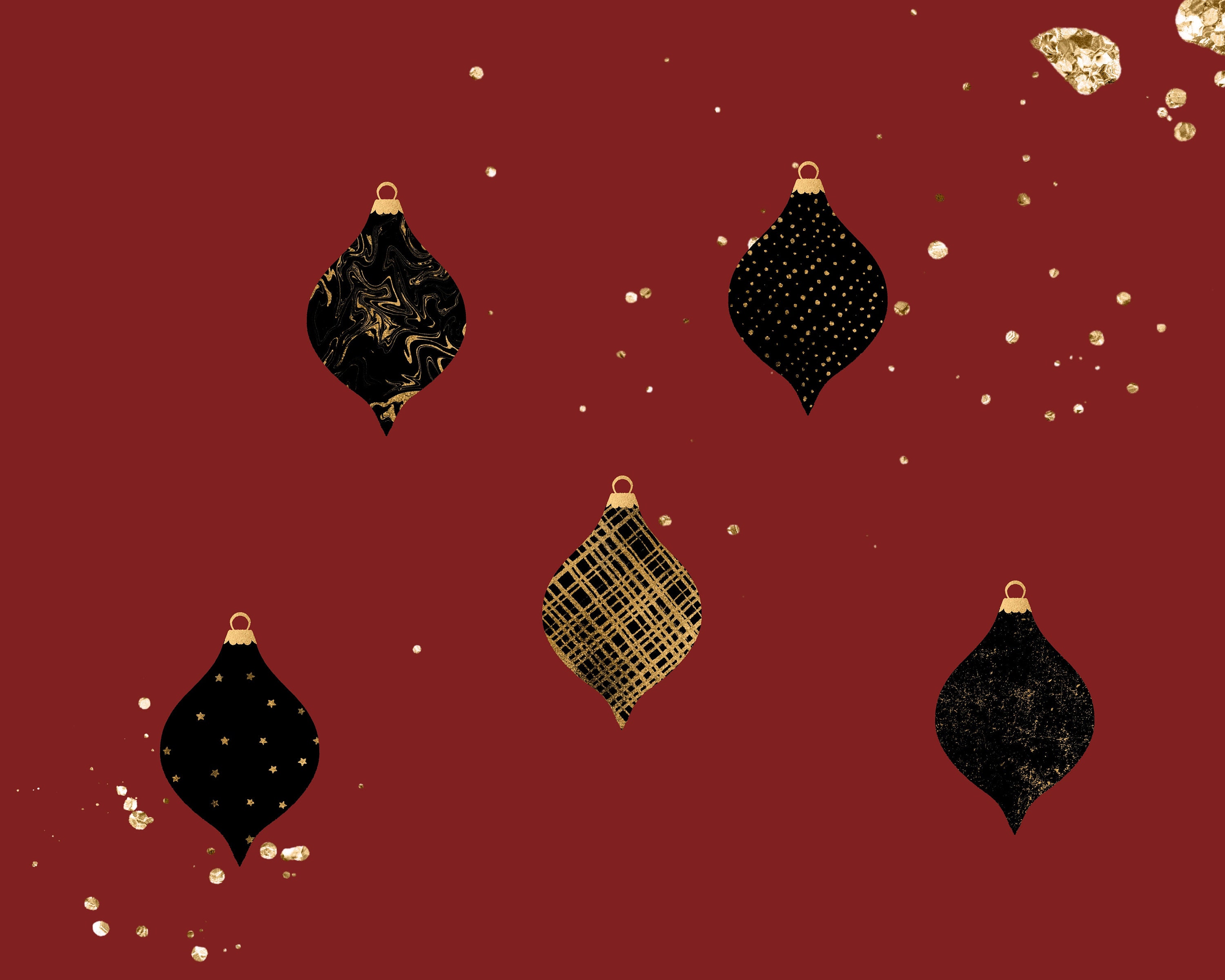 Christmas Ornaments Clipart, Black and Gold Stickers, Festive Images ...