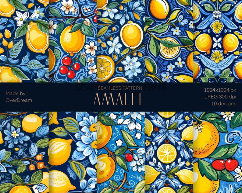 Amalfi Seamless Pattern Set, Printable Wrapping Paper,lemon Pattern ...