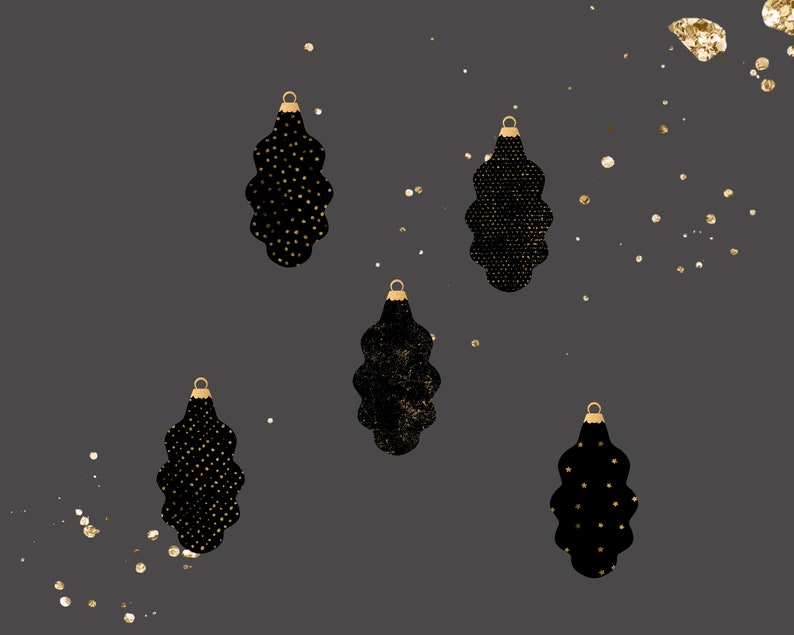 Christmas Ornaments Clipart, Black and Gold Stickers, Festive Images ...