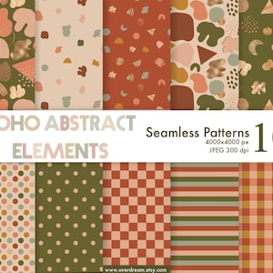 Earth Tones Boho Seamless Patterns, Abstract Shapes Digital Paper ...