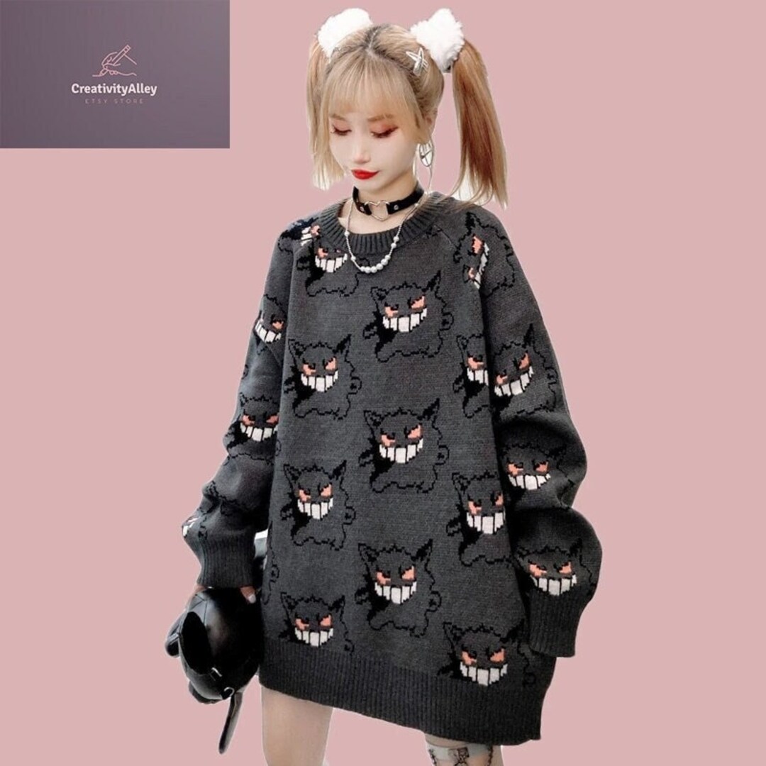Gengar Unisex Sweater Pokemon Japanese Style Knitted Pullover - Etsy